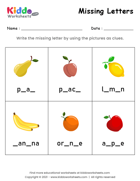 Free Printable Missing Letters Fruit Worksheet - kiddoworksheets