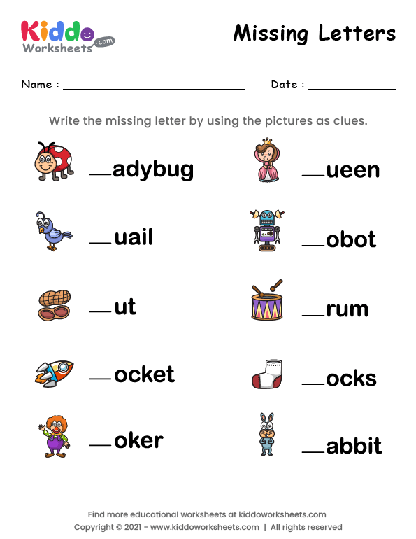 Free Printable Missing Letters Worksheet 2 - kiddoworksheets
