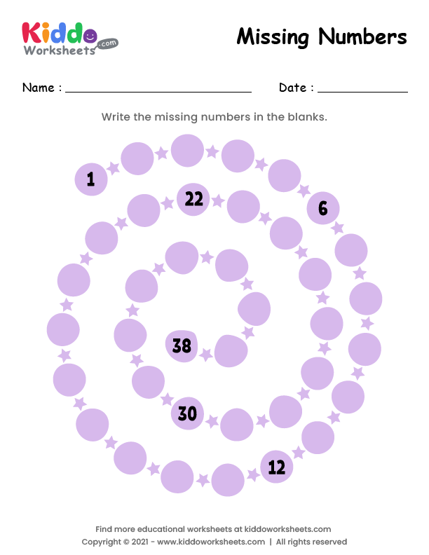 Free Printable Missing Numbers Worksheet 1-38 Worksheet - kiddoworksheets
