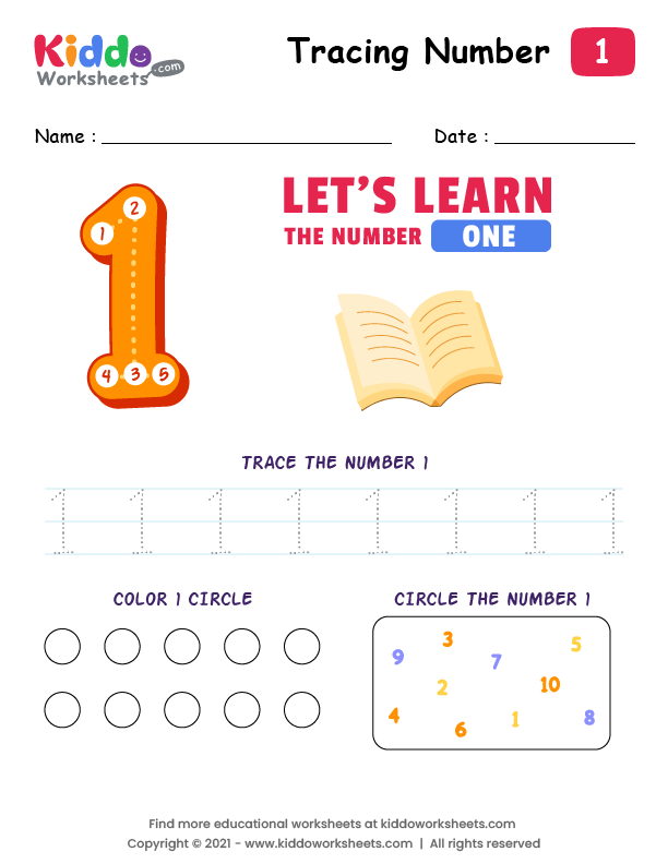 Free Printable Number Tracing One-1 Worksheet - kiddoworksheets