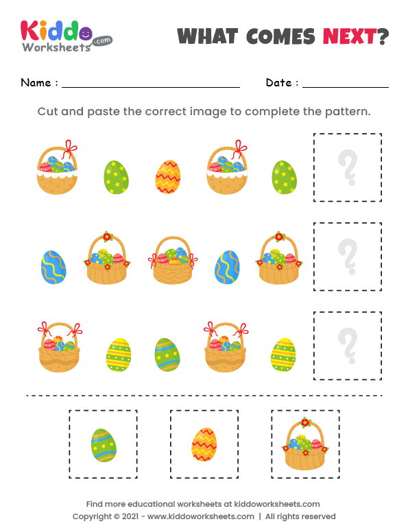 Free Printable What comes next Easter Eggs Worksheet - kiddoworksheets