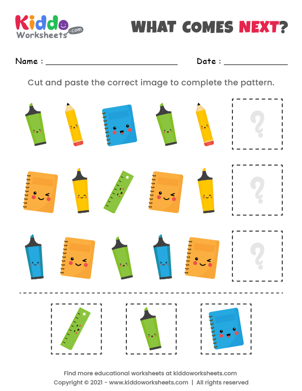 Free Printable What comes next Stationery Worksheet - kiddoworksheets