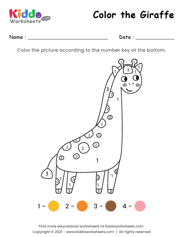 Free Printable Color the Giraffe Worksheet - kiddoworksheets