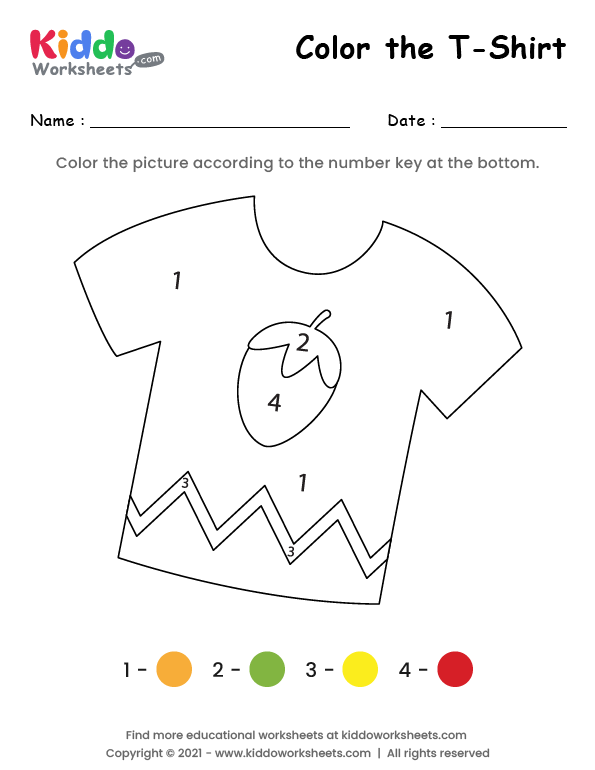 Free Printable Color the T-Shirt Worksheet - kiddoworksheets