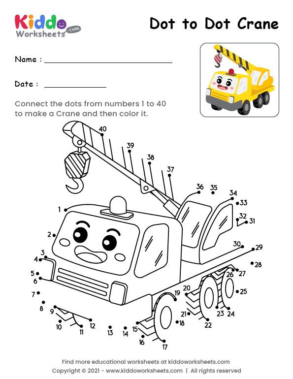 Free Printable Dot to Dot Crane Worksheet - kiddoworksheets