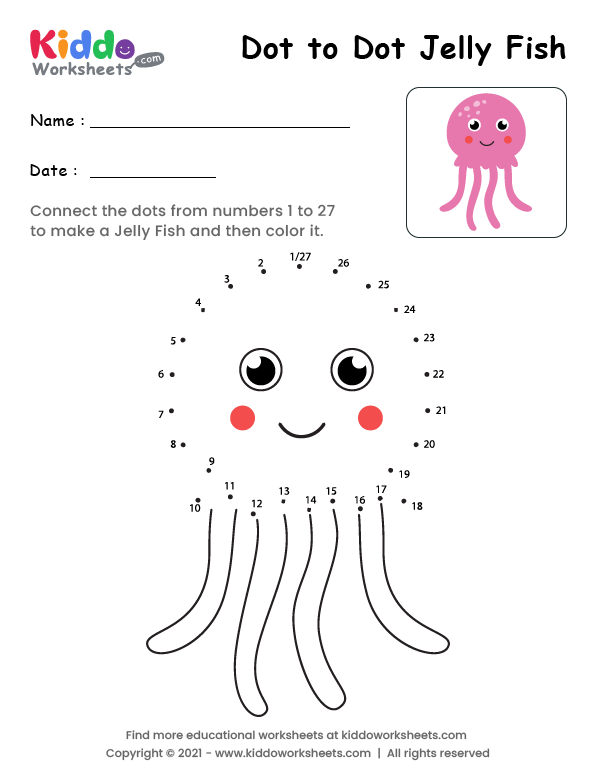 Free Printable Dot to Dot Jelly Fish Worksheet - kiddoworksheets