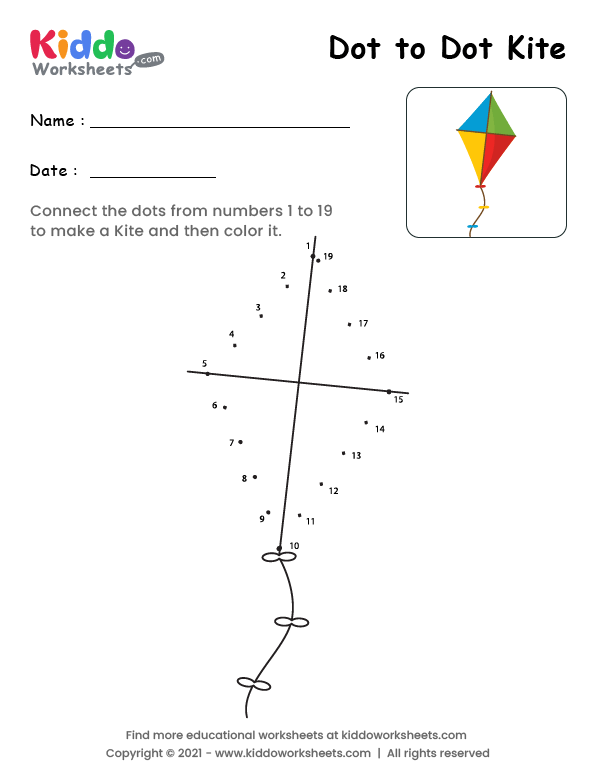 Free Printable Dot to Dot Kite Worksheet - kiddoworksheets