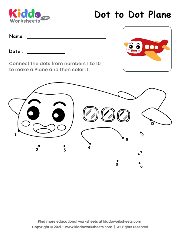 Free Printable Dot to Dot Plane Worksheet - kiddoworksheets