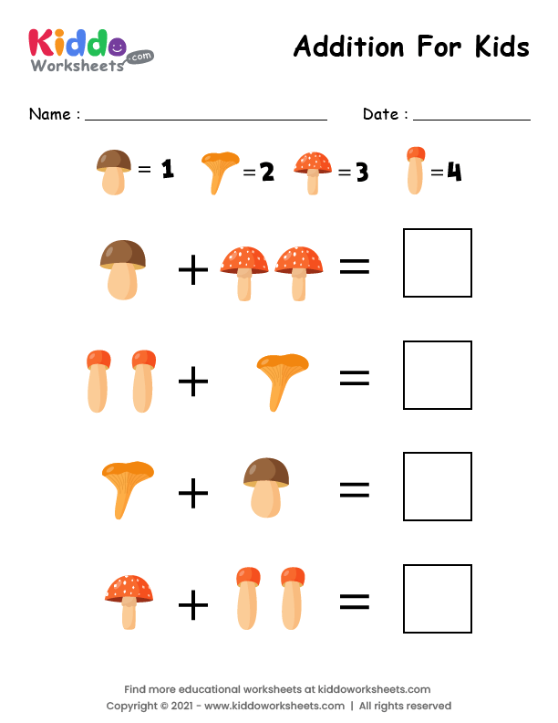 Free Printable Addition Mushrooms Worksheet - kiddoworksheets