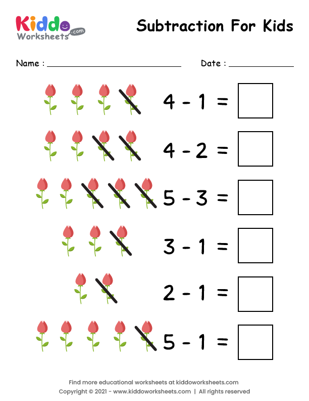 Free Printable Subtraction Rose Worksheet - kiddoworksheets