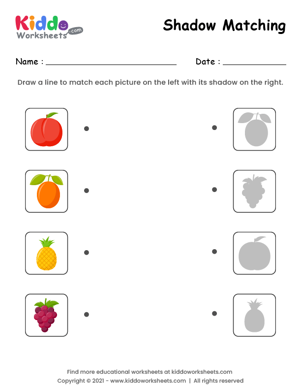 Free Printable Shadow Match Fruits 6 Worksheet - kiddoworksheets
