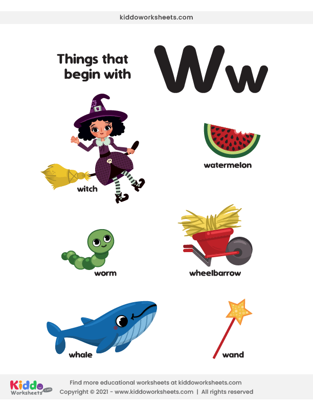 Free Printable words that start with W Worksheet - kiddoworksheets
