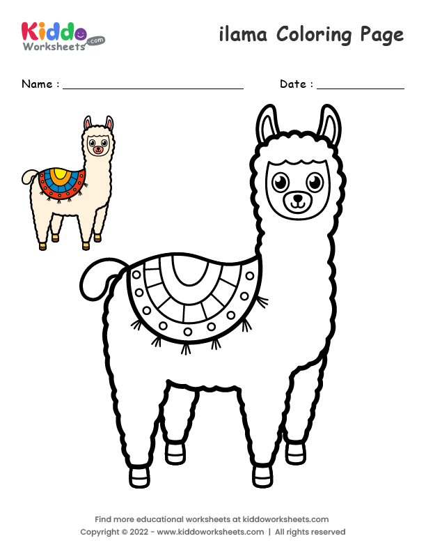 Free Printable Llama coloring page Worksheet - kiddoworksheets