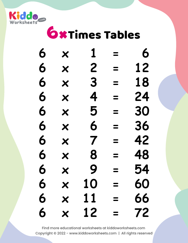 Free Printable 6 Times Tables Worksheet Kiddoworksheets