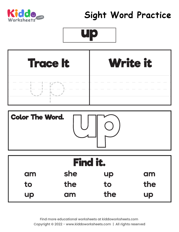 Free Printable Sight Word Practice up Worksheet - kiddoworksheets