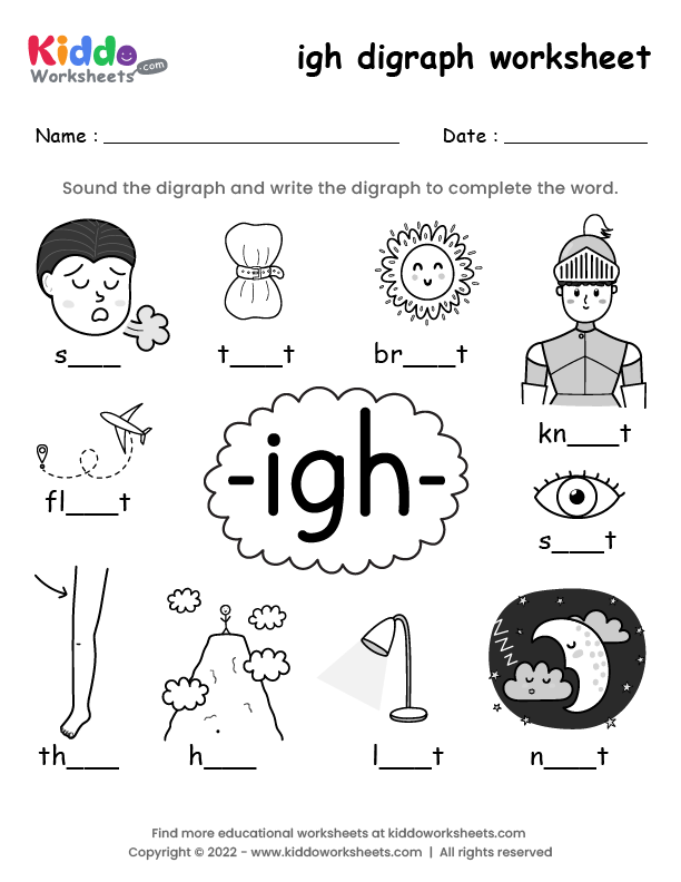 Free Printable Igh Digraph Worksheet Kiddoworksheets 60 OFF