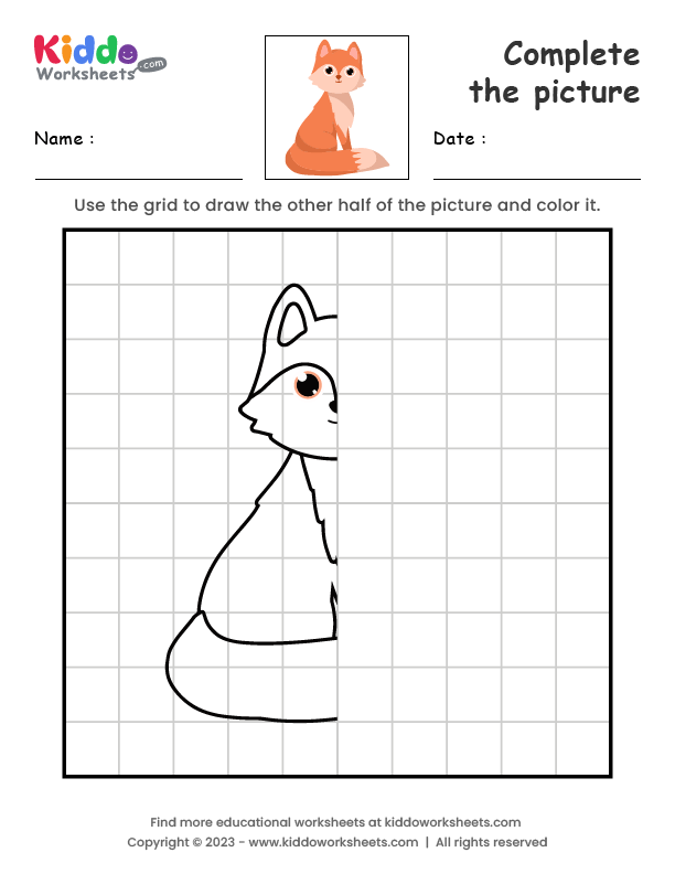Free Printable Complete the picture Fox Worksheet - kiddoworksheets