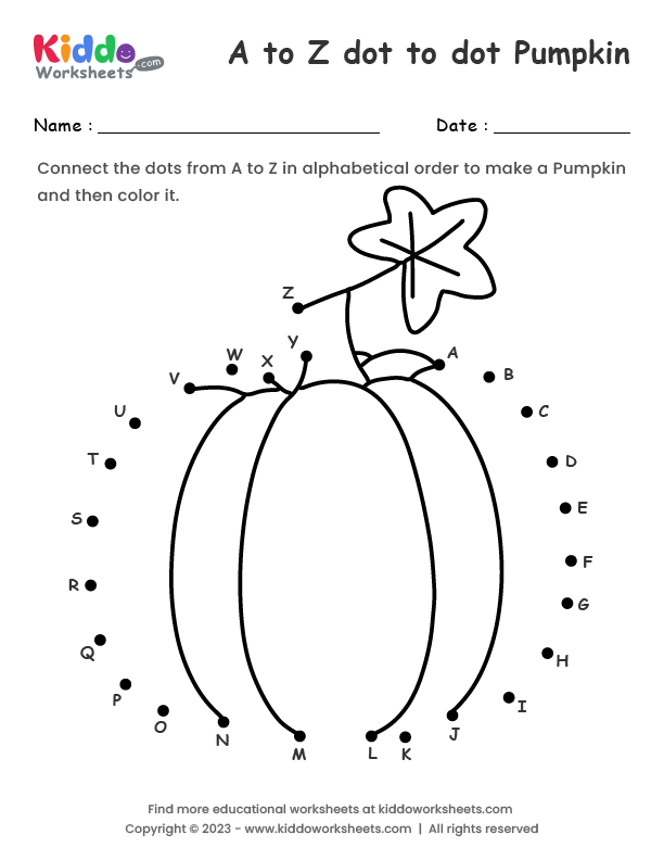 Free Printable A to Z dot to dot Worksheet - kiddoworksheets