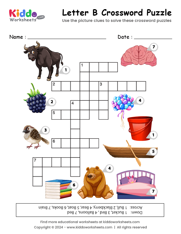 Free Printable Letter B Crossword Worksheet - kiddoworksheets