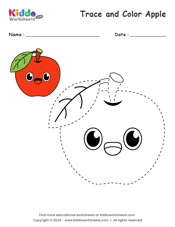 Free Printable Trace and Color Apple Worksheet - kiddoworksheets