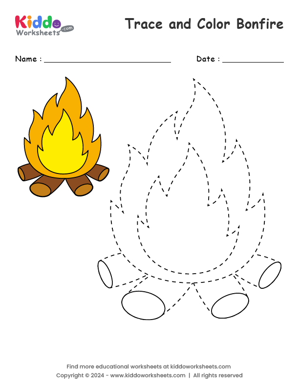 Free Printable Trace and Color Bonfire Worksheet - kiddoworksheets