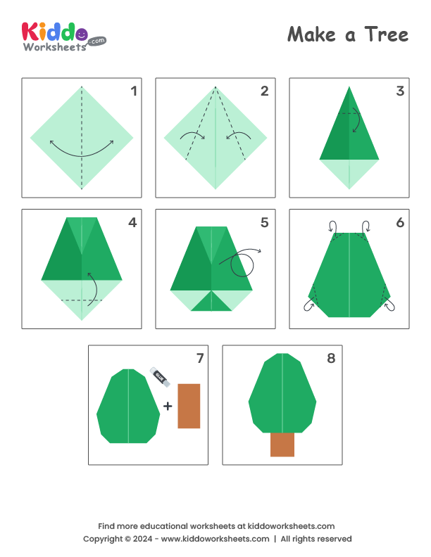 Free Printable Origami Tree Worksheet - kiddoworksheets