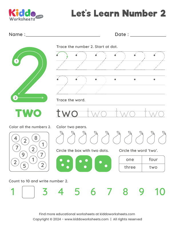 Free Printable Number 2 Worksheet - kiddoworksheets