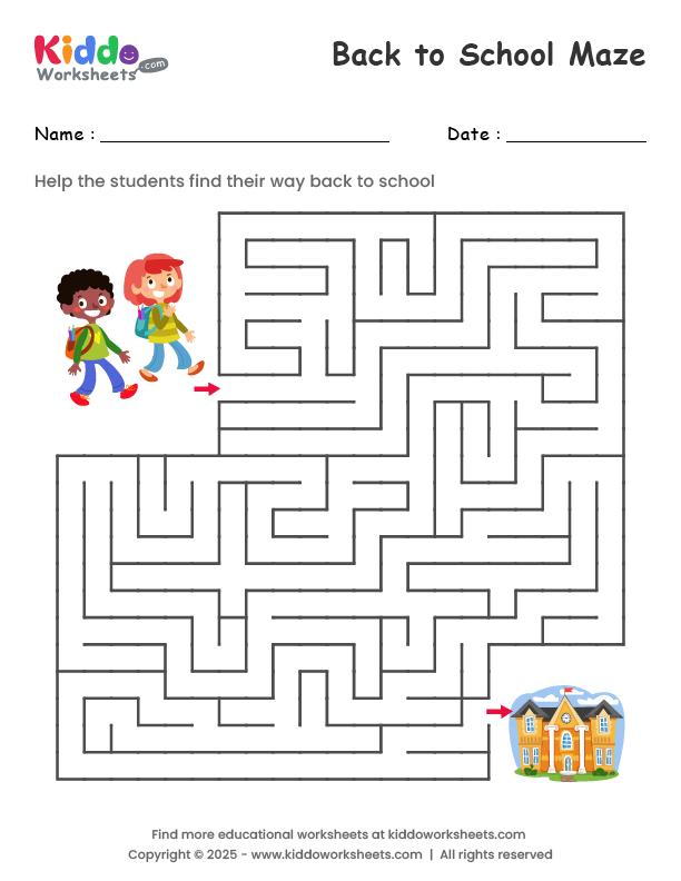 Free Printable Back to School Maze Worksheet
