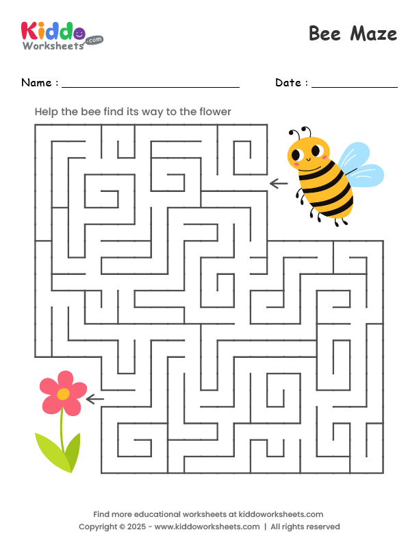 Free Printable Bee Maze Worksheet
