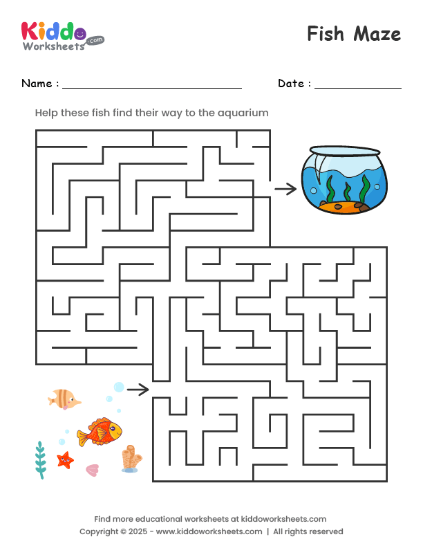 Free Printable Fish Maze Worksheet