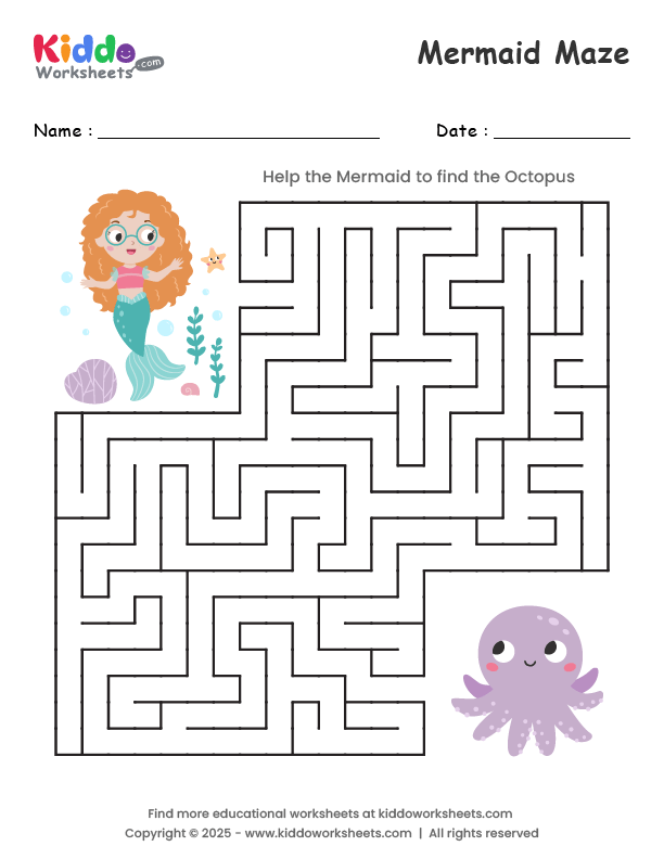 Free Printable Mermaid Maze Worksheet