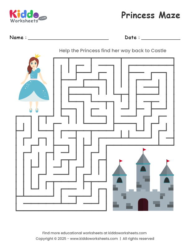 Free Printable Princess Maze Worksheet