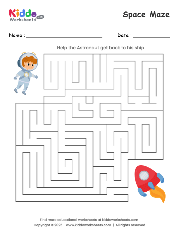 Free Printable Space Maze Worksheet