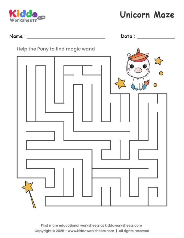 Free Printable Unicorn Maze Worksheet