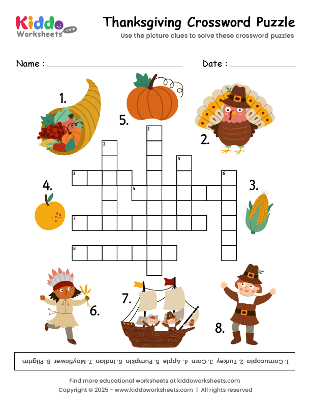 Free Printable Thanksgiving Crossword Puzzle - kiddoworksheets