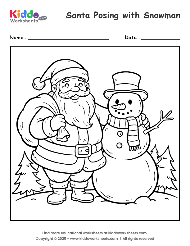 Free Printable Santa Posing with Snowman Coloring pages
