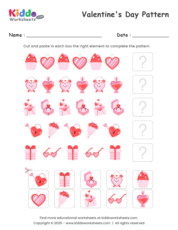 Free Printable Valentines Day Pattern Worksheet - kiddoworksheets