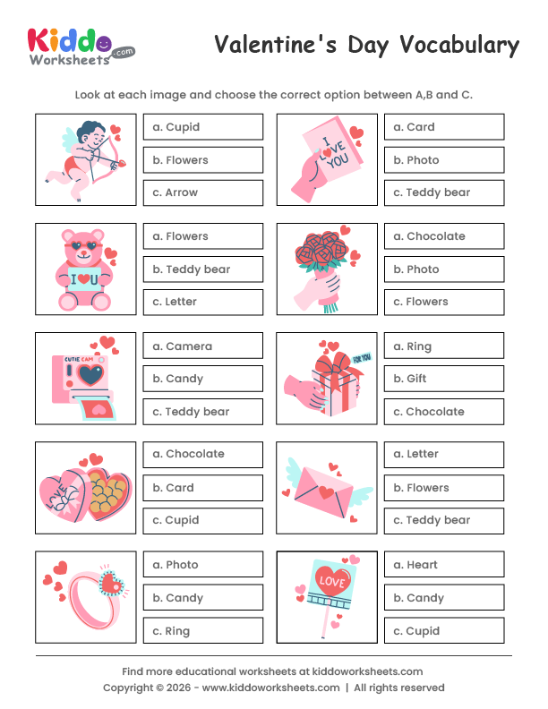 Free Printable Valentines Day Vocabulary ESL Worksheet - kiddoworksheets