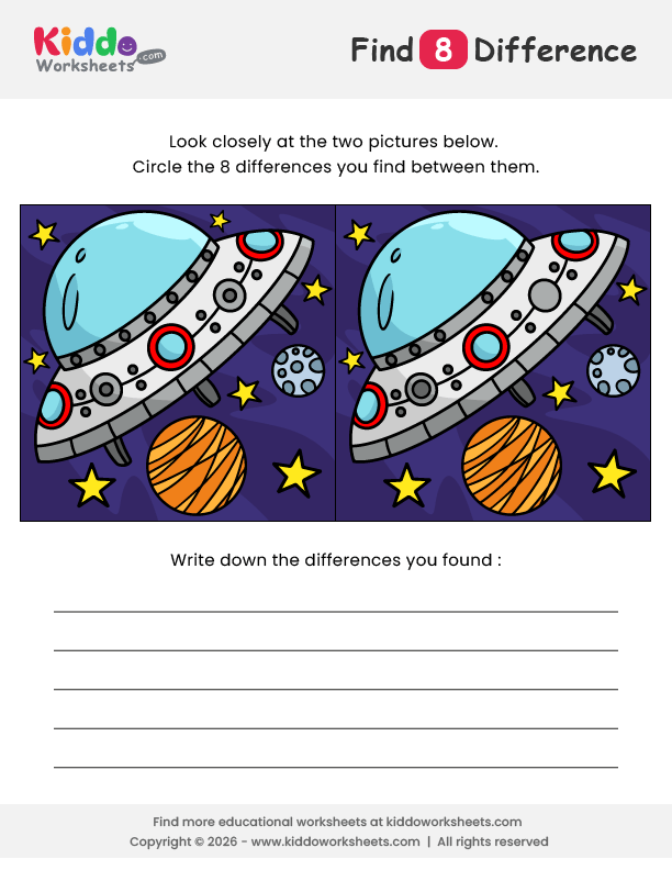 Free Printable Spaceship Spot the Difference Worksheet - kiddoworksheets