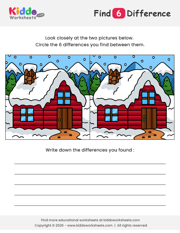Free Printable Winter House Spot the Difference Worksheet - kiddoworksheets
