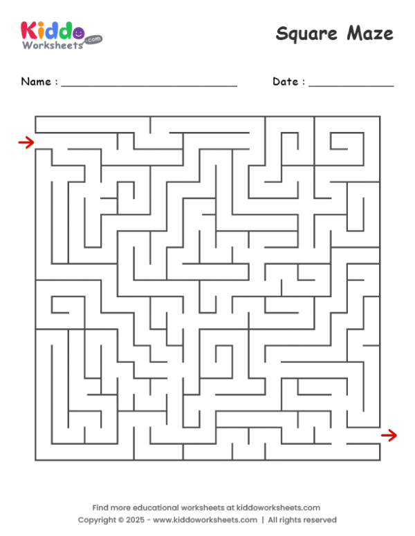Free Printable Square Maze Worksheet