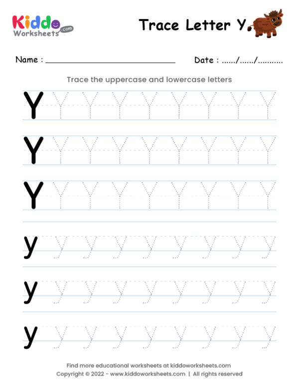 Free Printable Tracing Letter Y Worksheet - kiddoworksheets