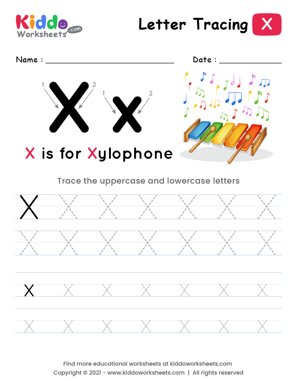 Letter Tracing Alphabet X - kiddoworksheets
