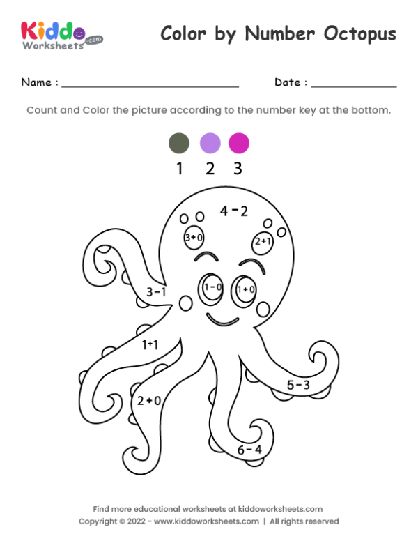 Free Printable Color by Number Octopus Worksheet - kiddoworksheets