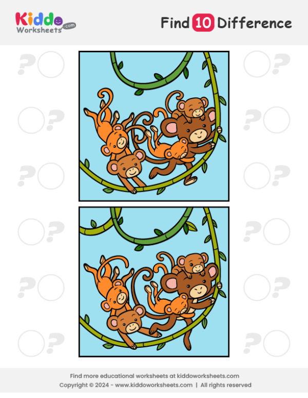 Free Printable Monkey Spot the Difference Worksheet - kiddoworksheets