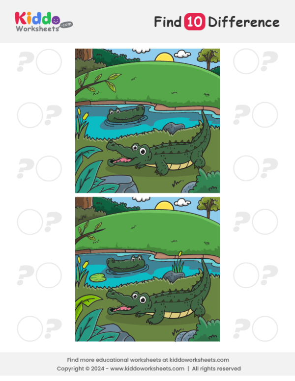 Free Printable Crocodile Spot the Difference Worksheet - kiddoworksheets