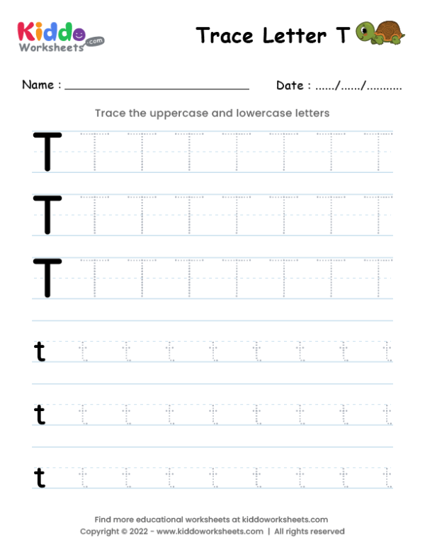 Free Printable Tracing Letter T Worksheet - kiddoworksheets