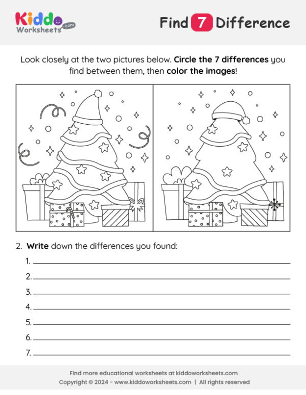 Free Printable Christmas Spot the Difference Worksheet - kiddoworksheets