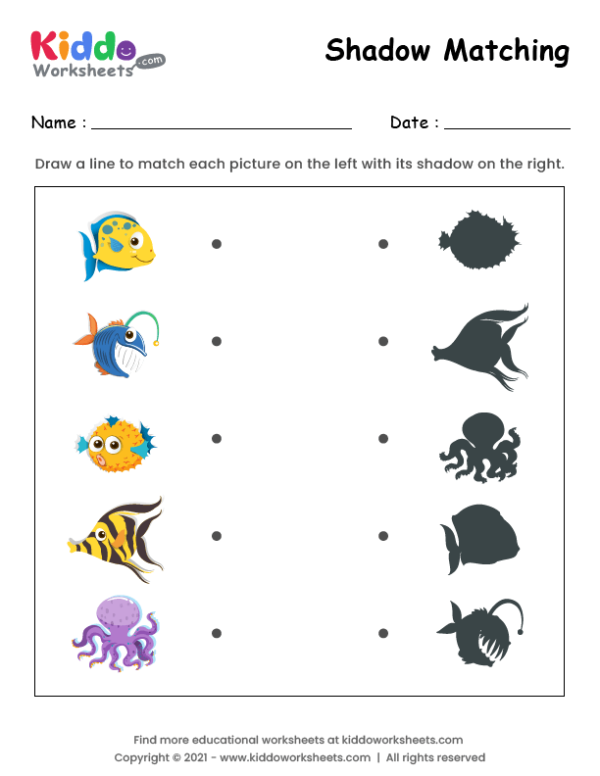 Free Printable Shadow Match Underwater Worksheet - kiddoworksheets