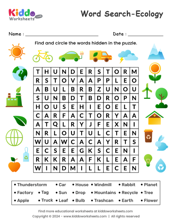 Free Printable Ecology Word Search Worksheet - kiddoworksheets